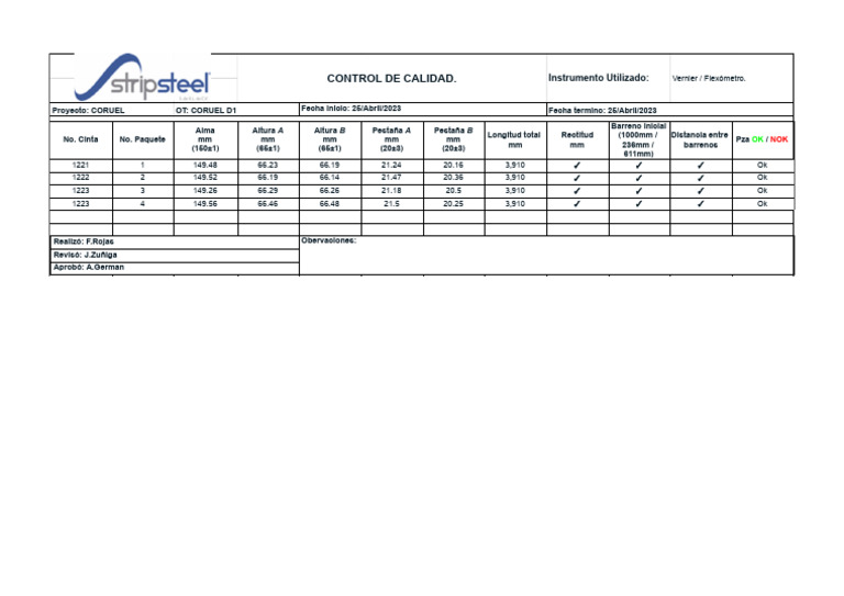Formato - Control - de - Calidad - XLSX - CORUEL D1 | PDF