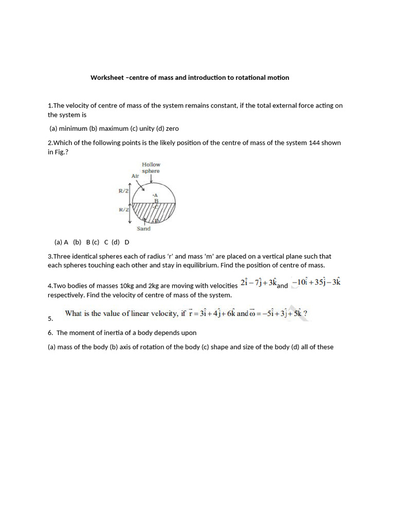 Worksheet-1 Rotational Motion | PDF