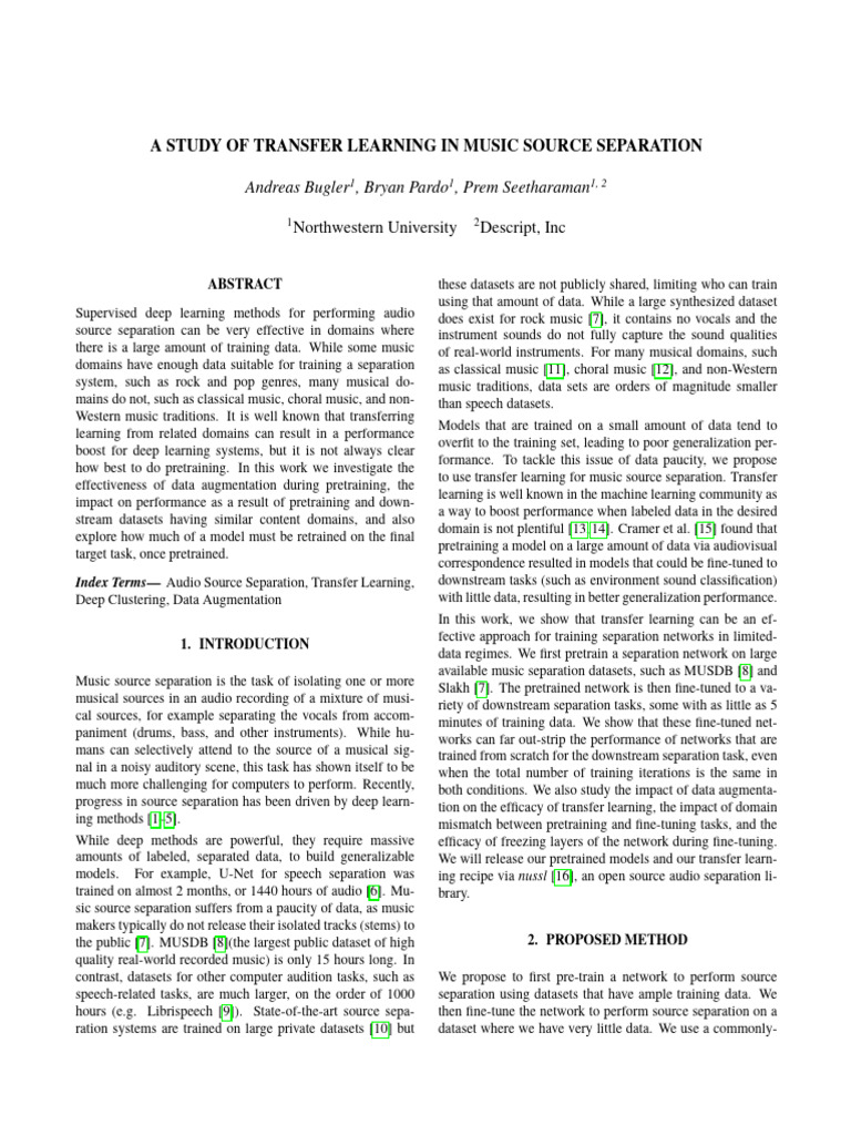 Transfer Learning in Music Separation | PDF