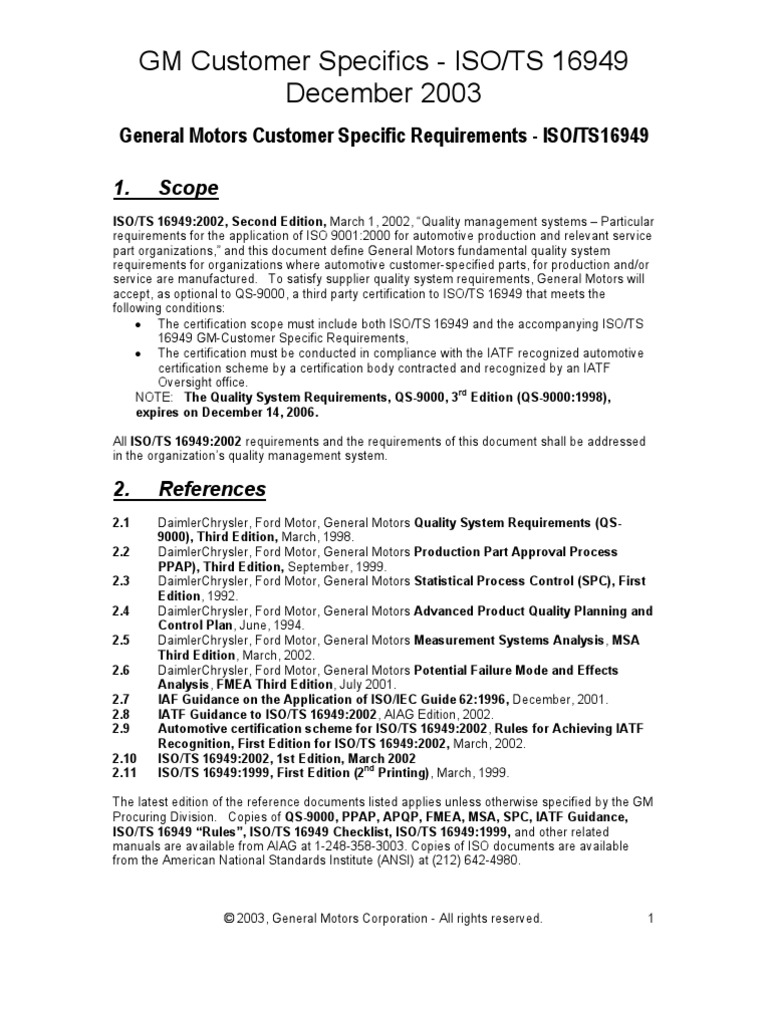 TS-16949 GM Customer-Specific Requirements | PDF | Quality Management ...