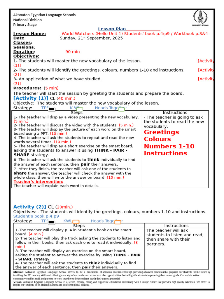 SUNDAY World Watchers Books Lesson Plan (Week 1) | PDF | Teachers ...