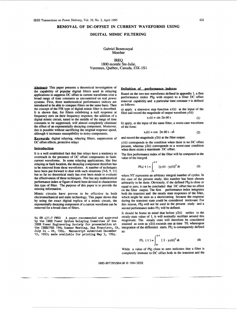 Removal of DC Offset in Current Waveforms Using Digital Mimic Filtering ...