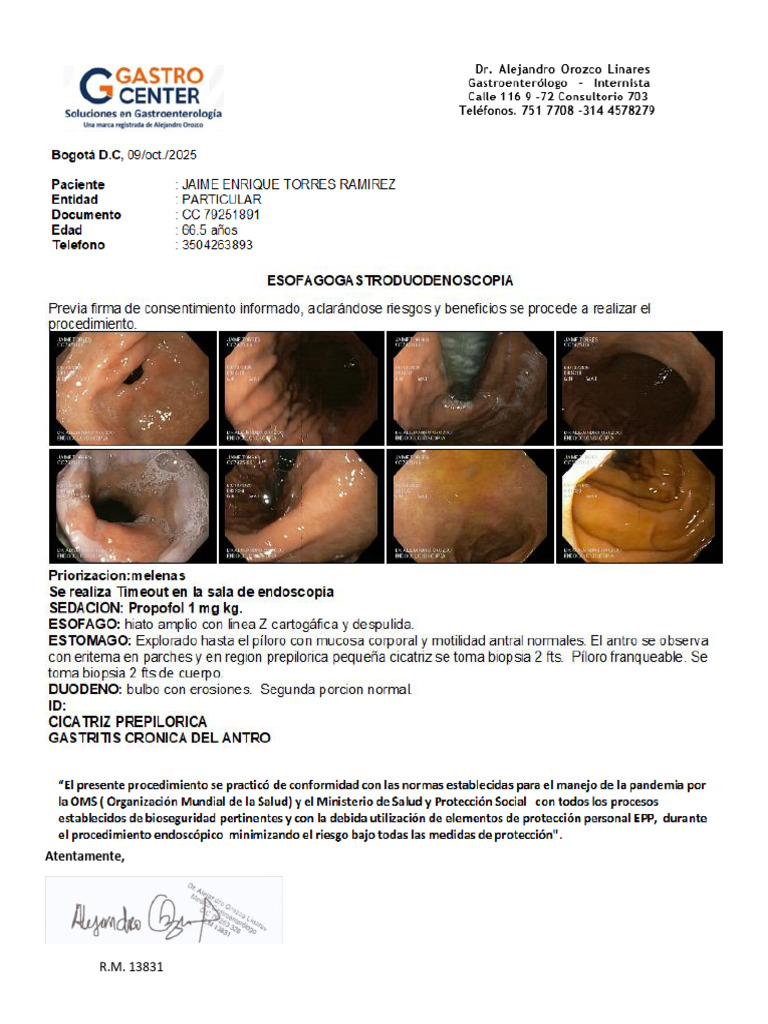 Resultado Endoscopia y Colonoscopia Jaime Enrique Torres Ramirez | PDF
