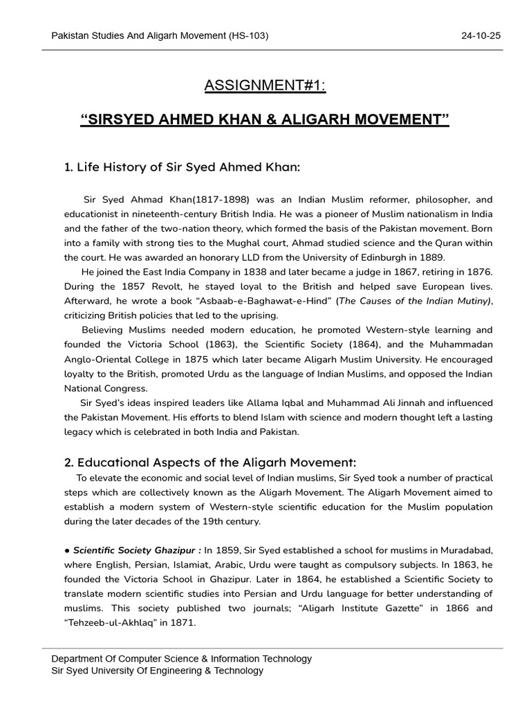 SirSyed Ahmed Khan & Aligarh Movement | PDF | Abrahamic Religions