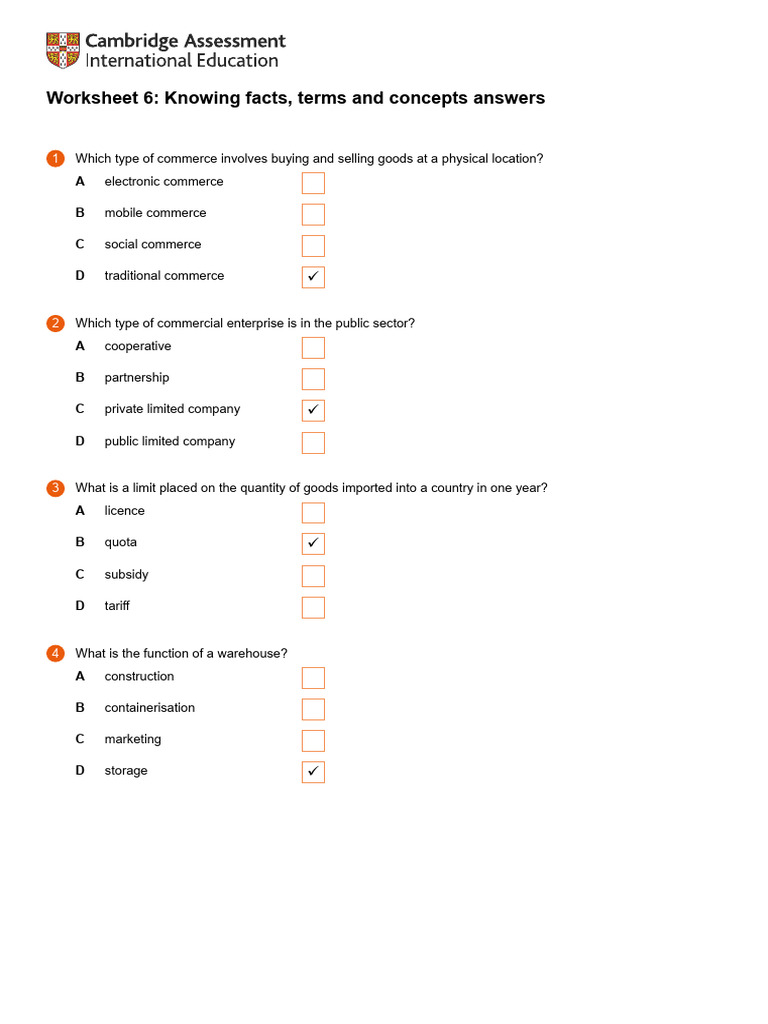 AO1 Worksheet 6 Knowing Facts Terms and Concepts Answsers | PDF