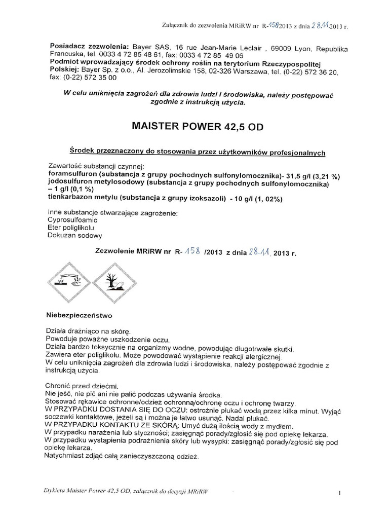 Etykieta Maister Power 42,5 Od | PDF