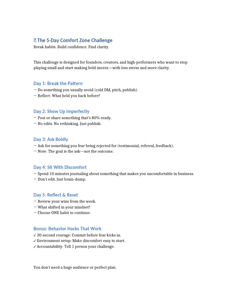 Comfort Zone Challenge Lead Magnet | PDF