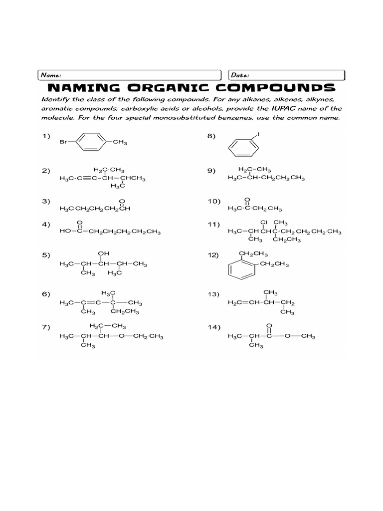 Naming Organic Compounds Worksheet 201697.Png | PDF