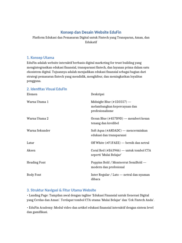 Desain Struktur Website EduFin | PDF