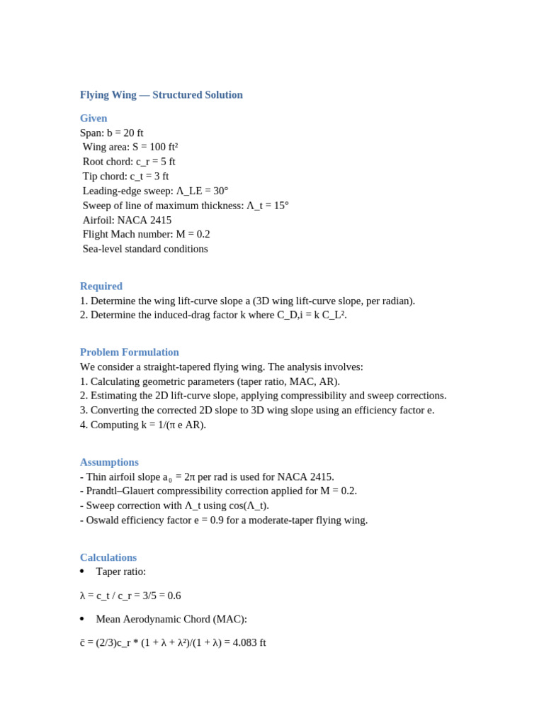 Flying Wing Lift-Curve and Drag Analysis | PDF