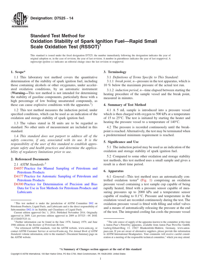 ASTM D7525: Spark Ignition Fuel Stability | PDF | Combustion | Pressure ...