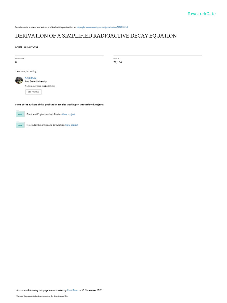 Derivation of A Simplified Radioactive Decay Equation: January 2011 ...