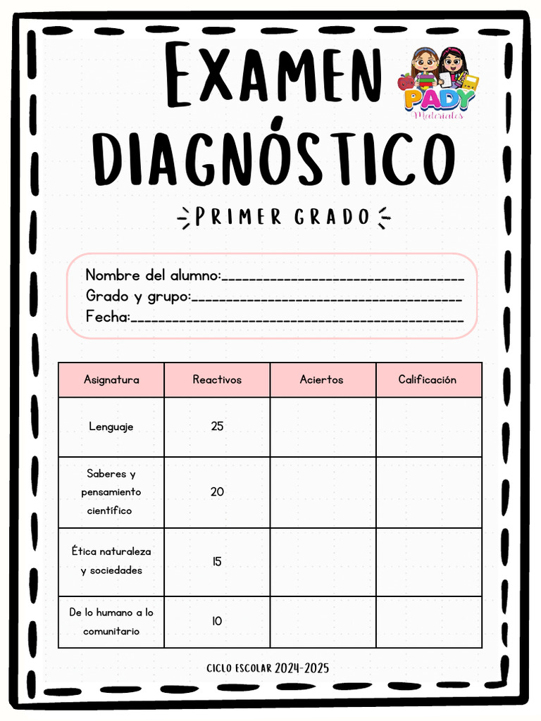 EXAMEN DIAGNOSTICO Primer Grado de Primaria | PDF