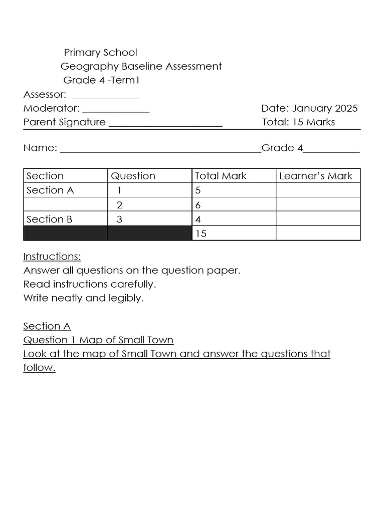 Grade 4 Geography Baseline Assessment | PDF | Learning