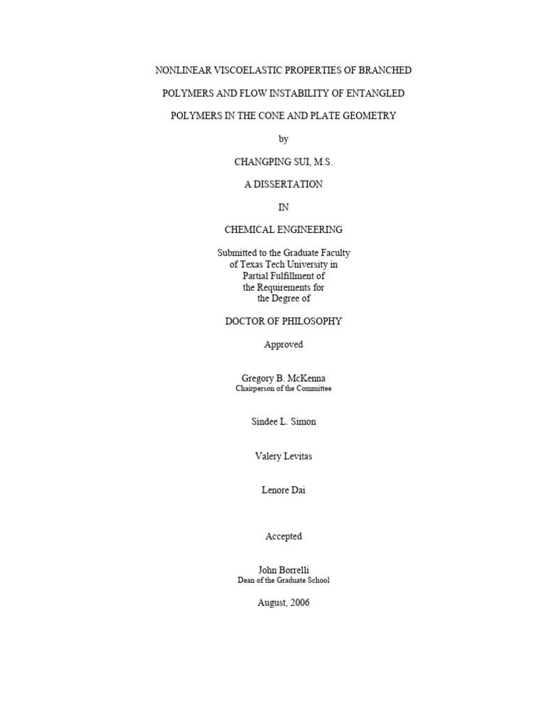 NONLINEAR VISCOELASTIC PROPERTIES OF BRANCHED POLYMERS AND FLOW ...