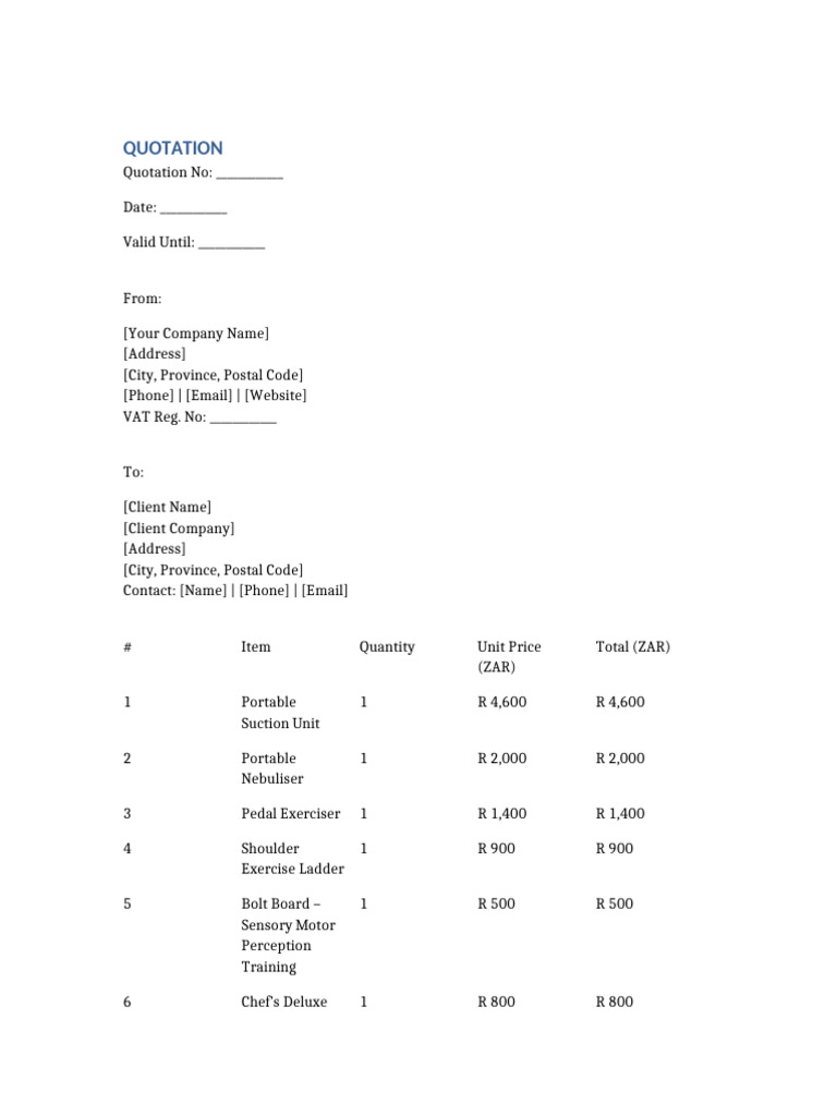 Medical Equipment Quotation Template | PDF