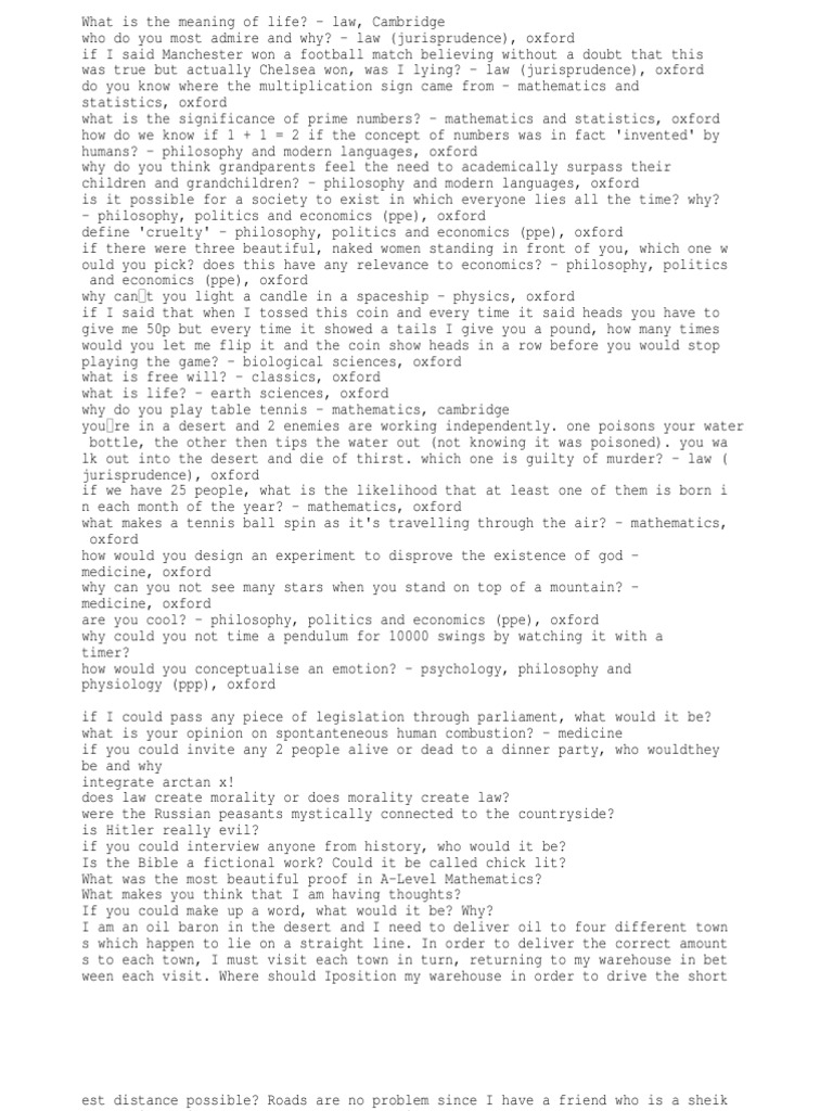 Oxbridge Interview Questions | PDF | Jurisprudence | University Of Oxford