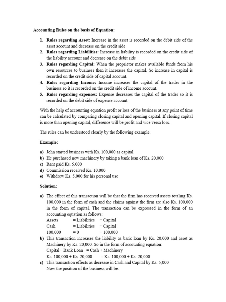 Accounting Rules On The Basis of Equation | PDF | Debits And Credits ...