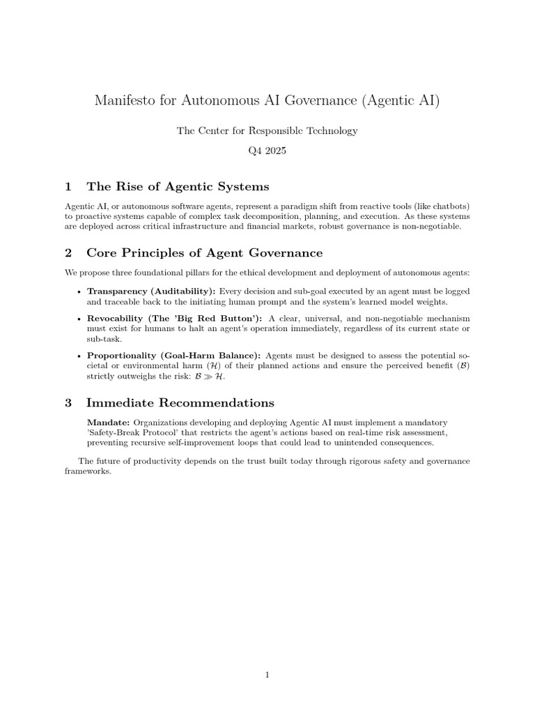 Manifesto For Autonomous AI Governance (Agentic AI) : 1 The Rise of ...