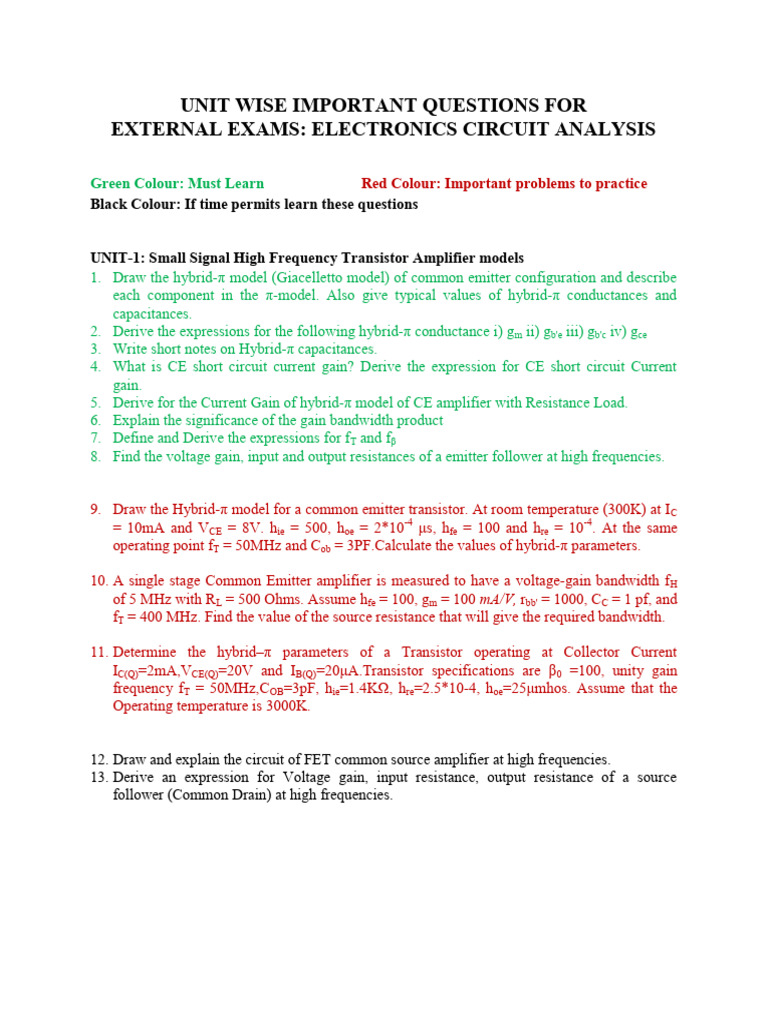 Unit Wise Important Questions For Final Exams | PDF | Amplifier | Electronic Oscillator