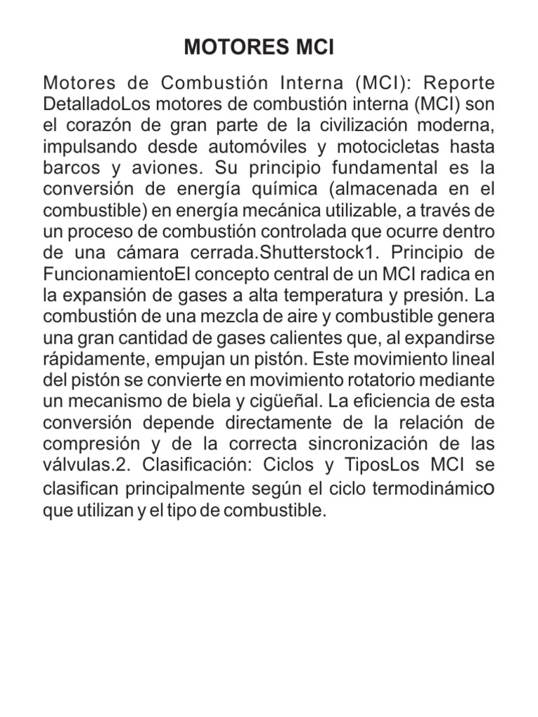Motores de Combustión Interna: Funcionamiento y Tipos | PDF