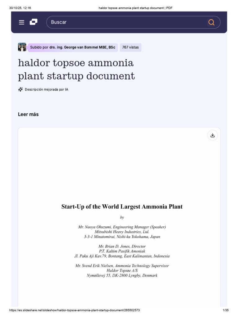 Haldor Topsoe Ammonia Plant Startup Document - PDF | PDF | Heat ...