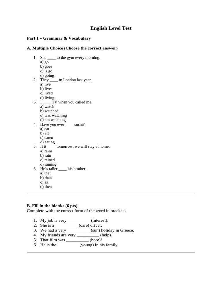 English Level Test | PDF