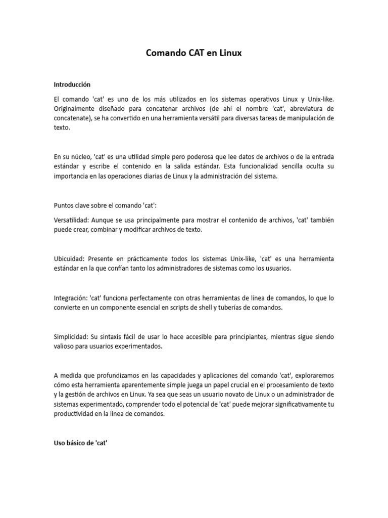 Uso y funciones del comando cat en Linux | PDF | Archivo de computadora ...