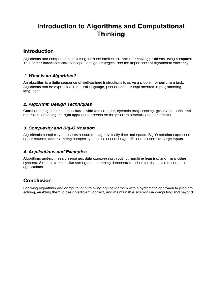 Introduction To Algorithms and Computational Thinking PDF | PDF