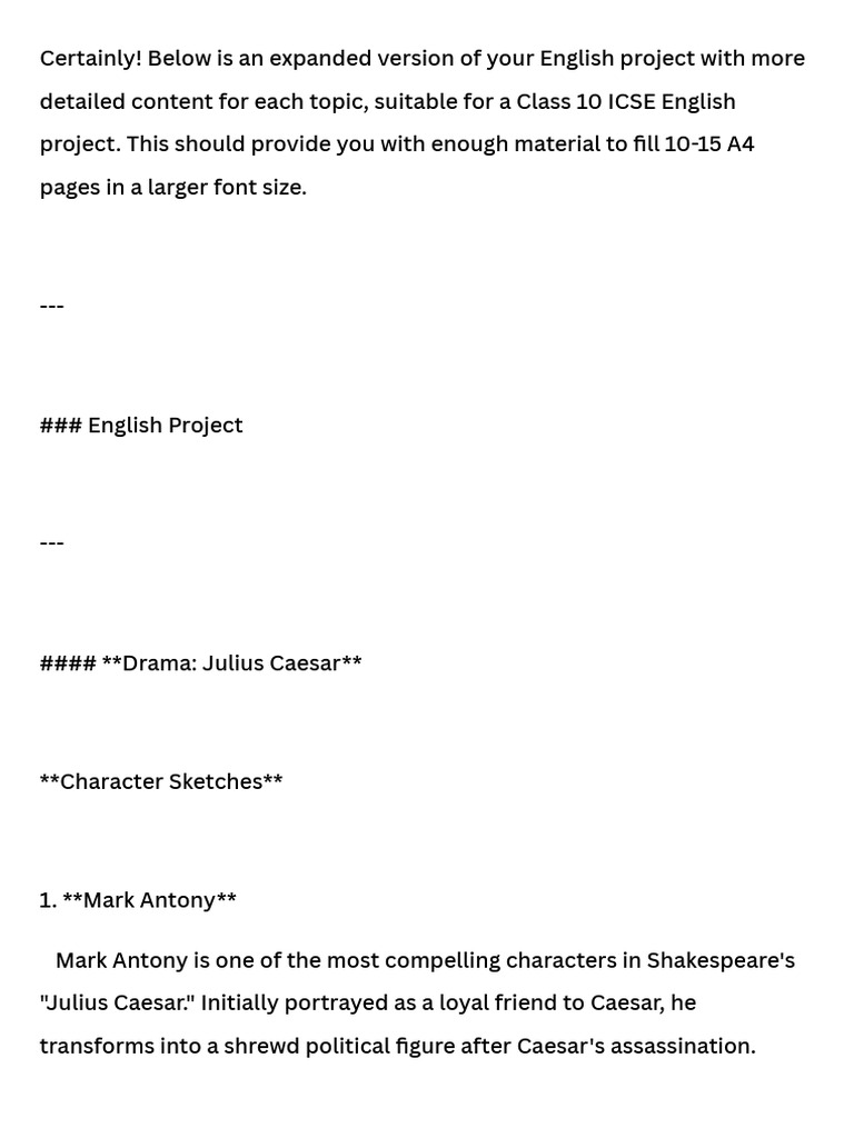 Class 10 ICSE English Project. | PDF | William Shakespeare | Play (Theatre)