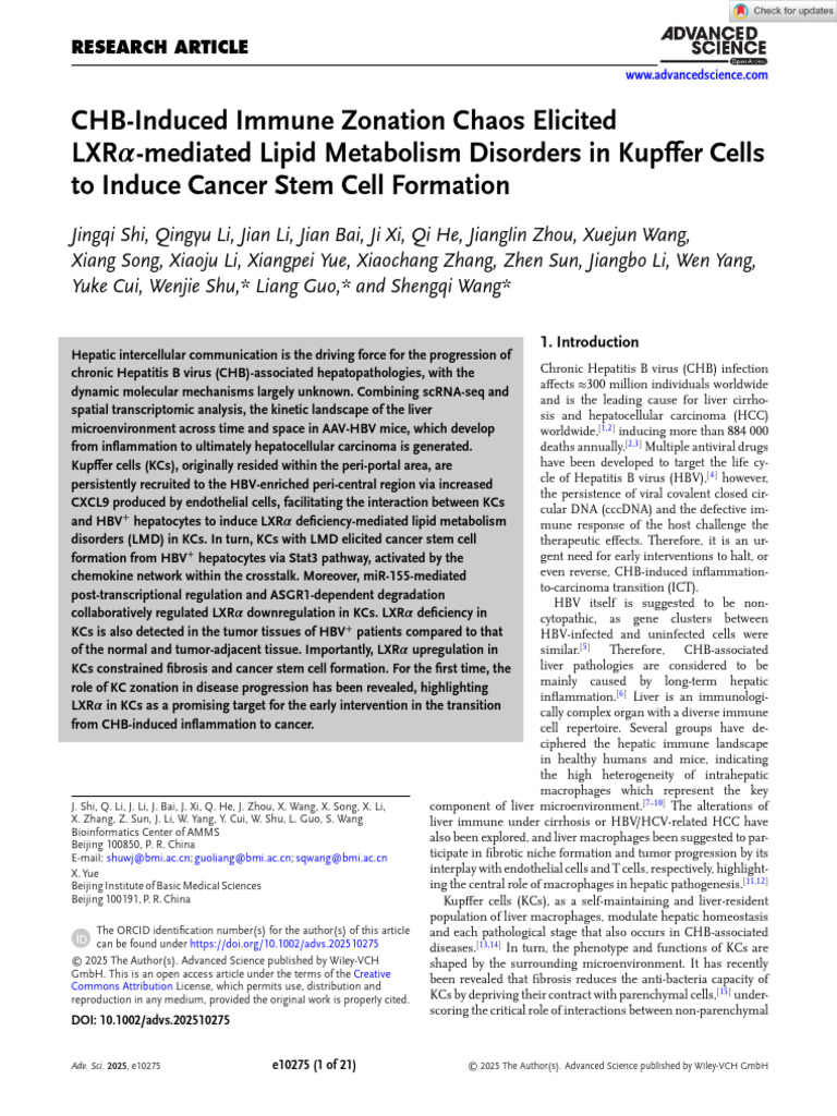 Advanced Science - 2025 - Shi - CHB Induced Immune Zonation Chaos ...