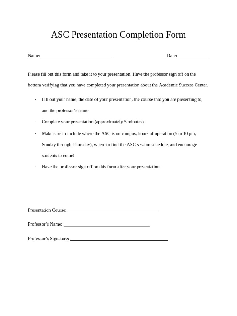 ASC Presentation Completion Form | PDF
