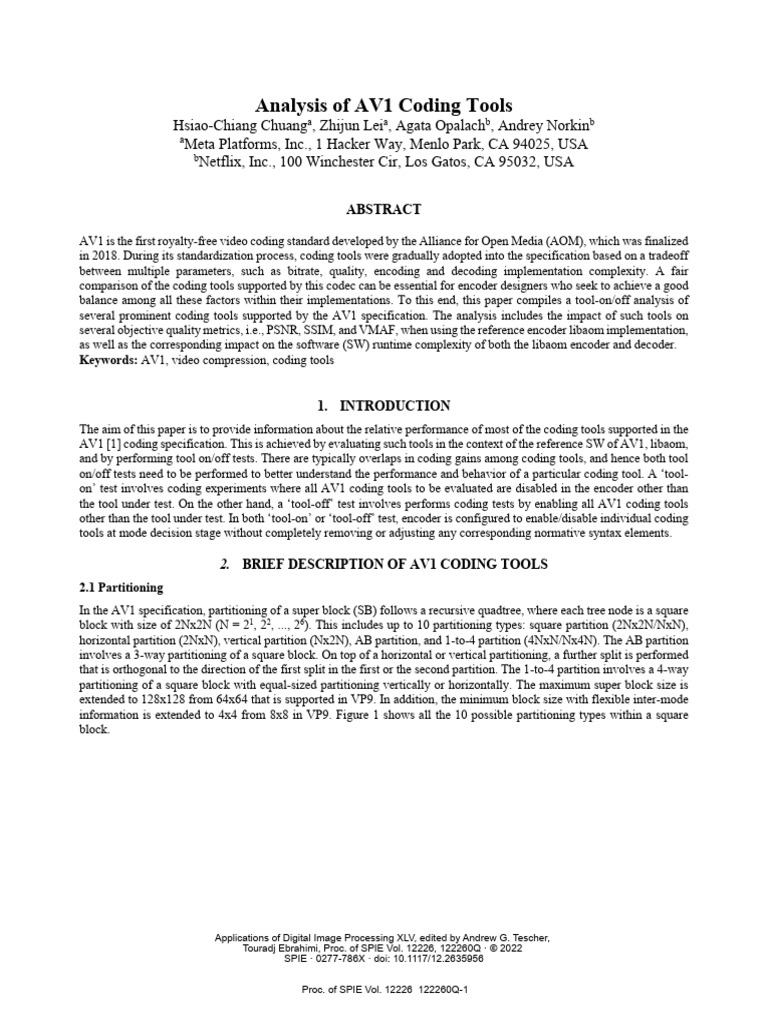 AV1 Coding Tools Performance Analysis | PDF | Data Compression | Film And Video Technology