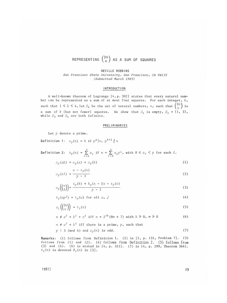 Sum of Squares Representation Theorems | PDF | Theorem | Prime Number