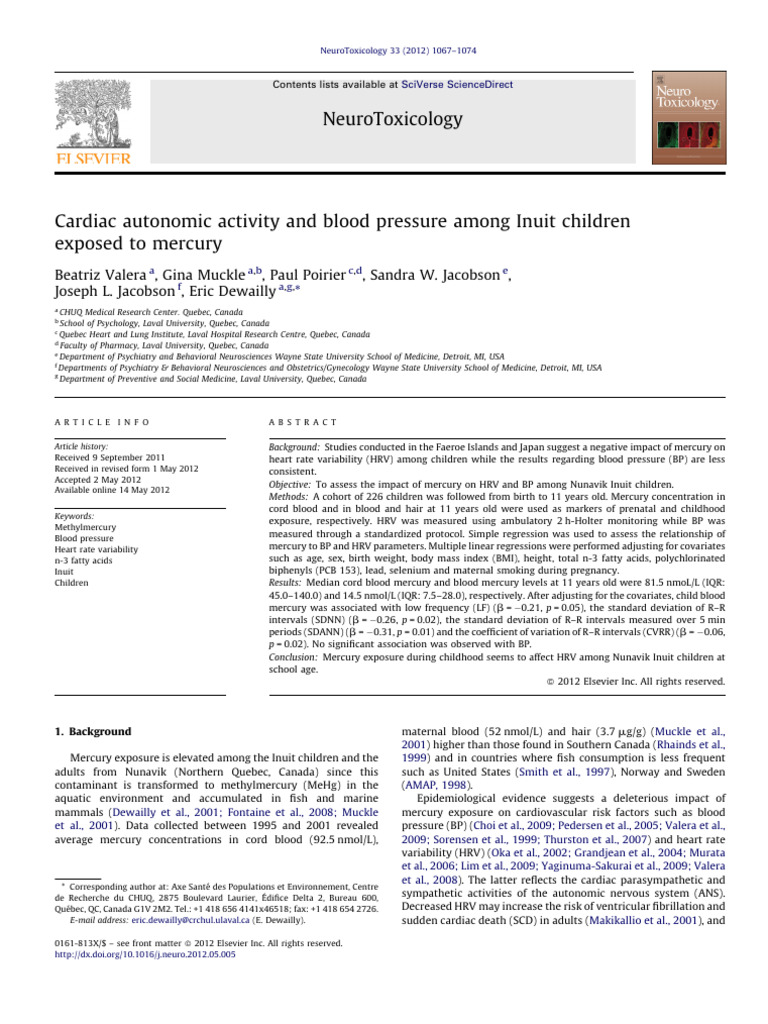 Cardiac Autonomic Activity and Blood Pressure Among Inuit Children ...