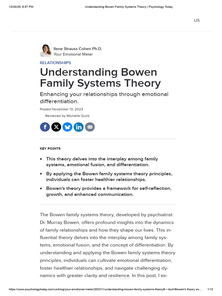 Understanding Bowen Family Systems Theory - Psychology Today | PDF ...
