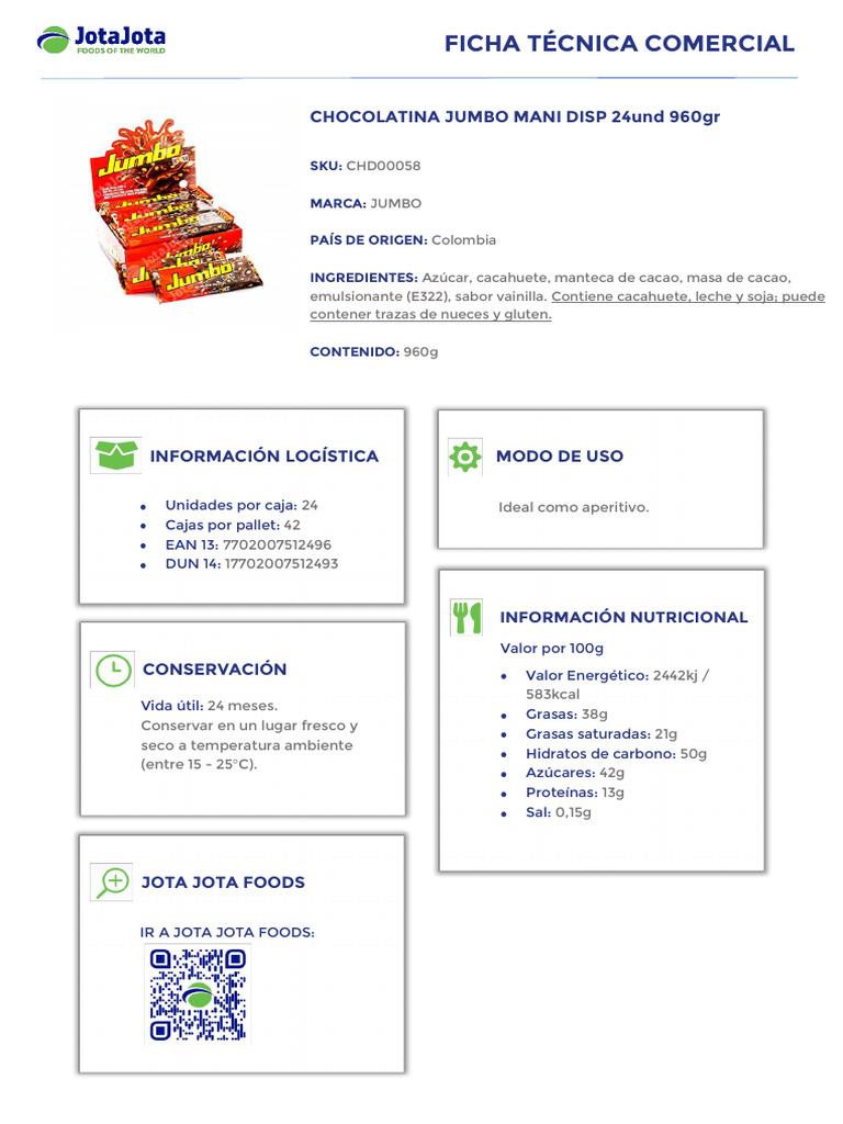 Chd00058 Chocolatina Jumbo Mani Disp 24und 960gr | PDF