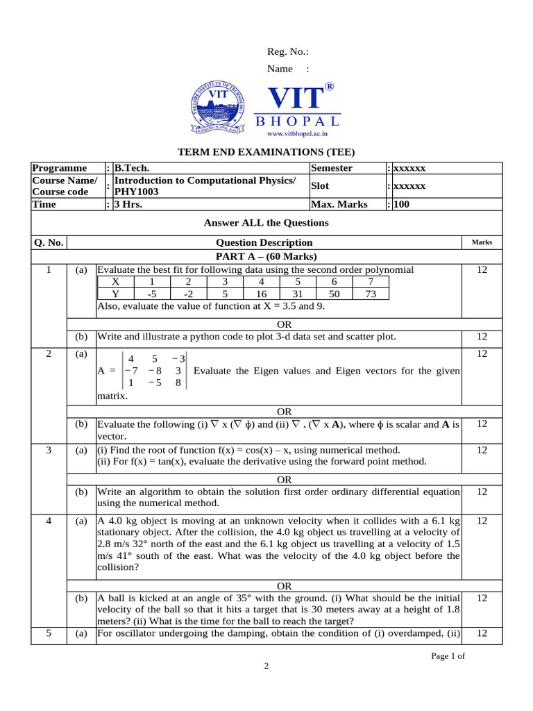 Computational Physics Exam Questions | PDF | Damping | Eigenvalues And ...