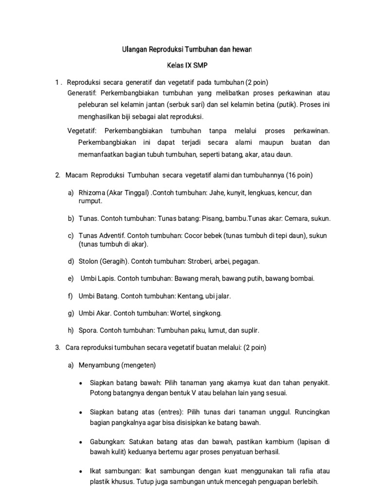 Ulangan Reproduksi hewan dan tumbuhan kelas XII | PDF