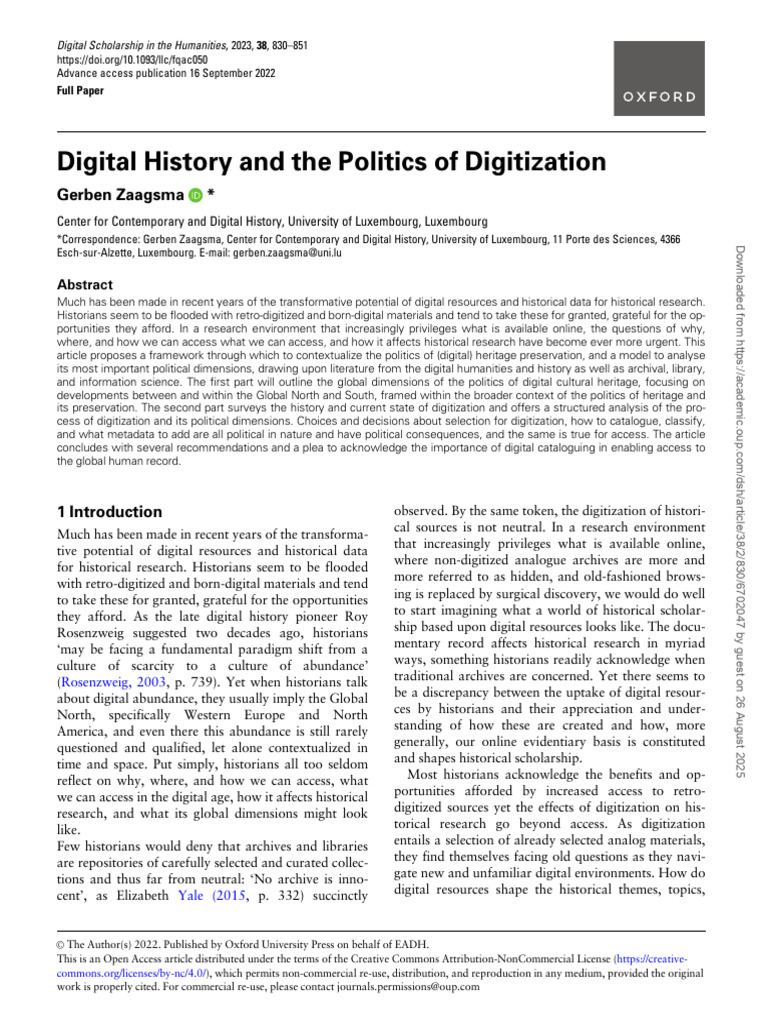 Digital History and The Politics of Digitization | PDF | Liberal Arts ...