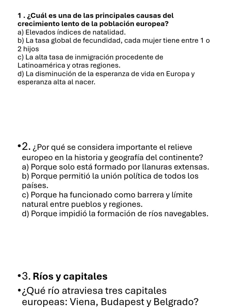 Exámen 15 Preguntas | PDF | Europa | Danubio