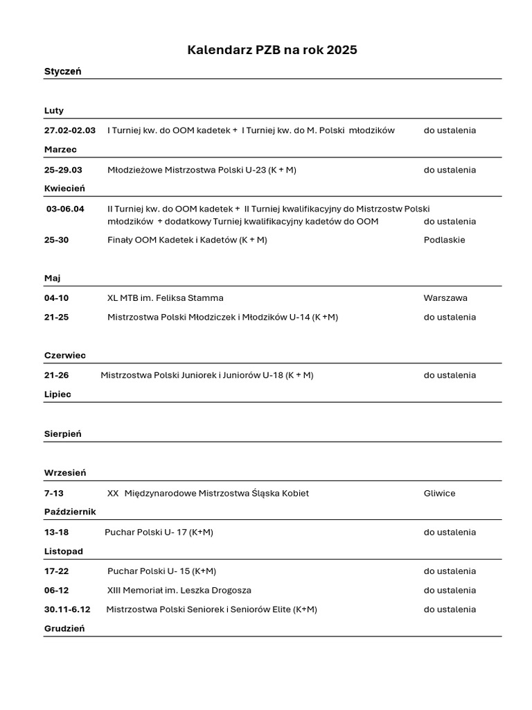 Kalendarz PZB 2024 | PDF