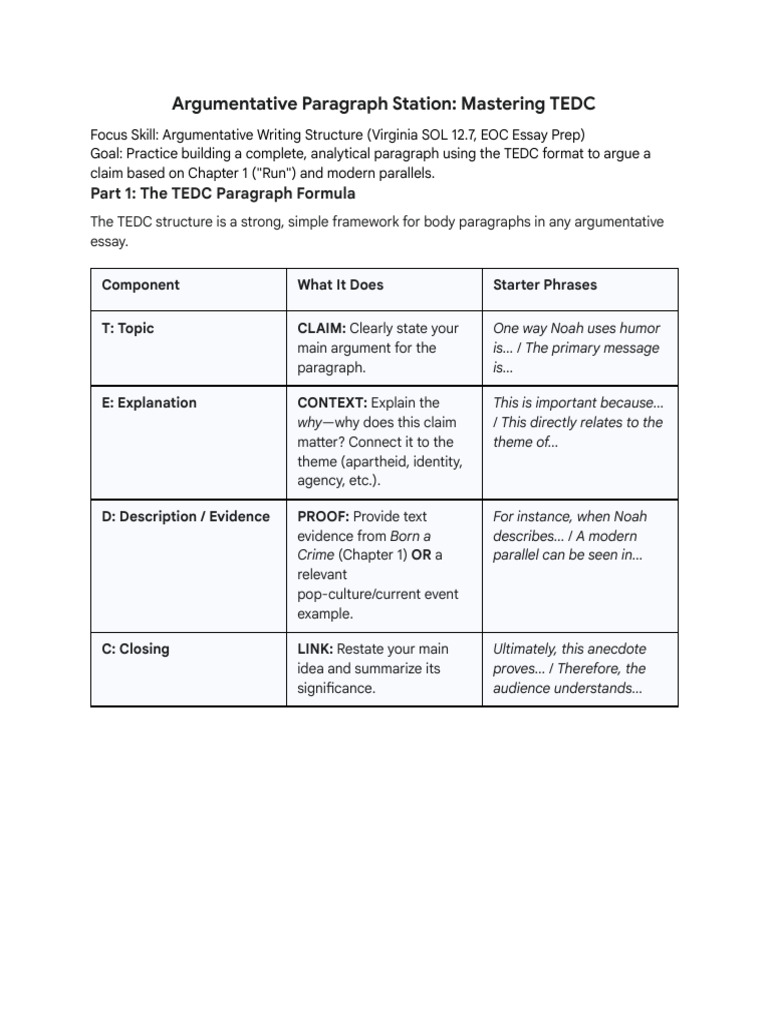 Argumentative Paragraph Station | PDF | Essays | Evidence