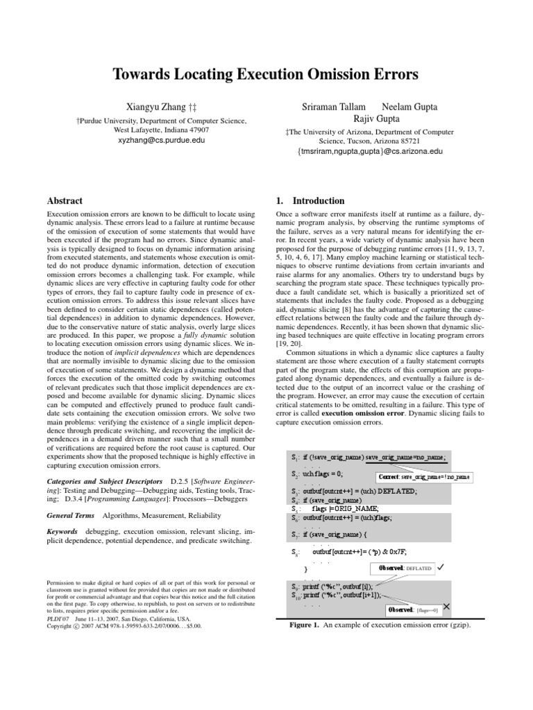 Towards Locating Execution Omission Errors: Xiangyu Zhang Sriraman ...