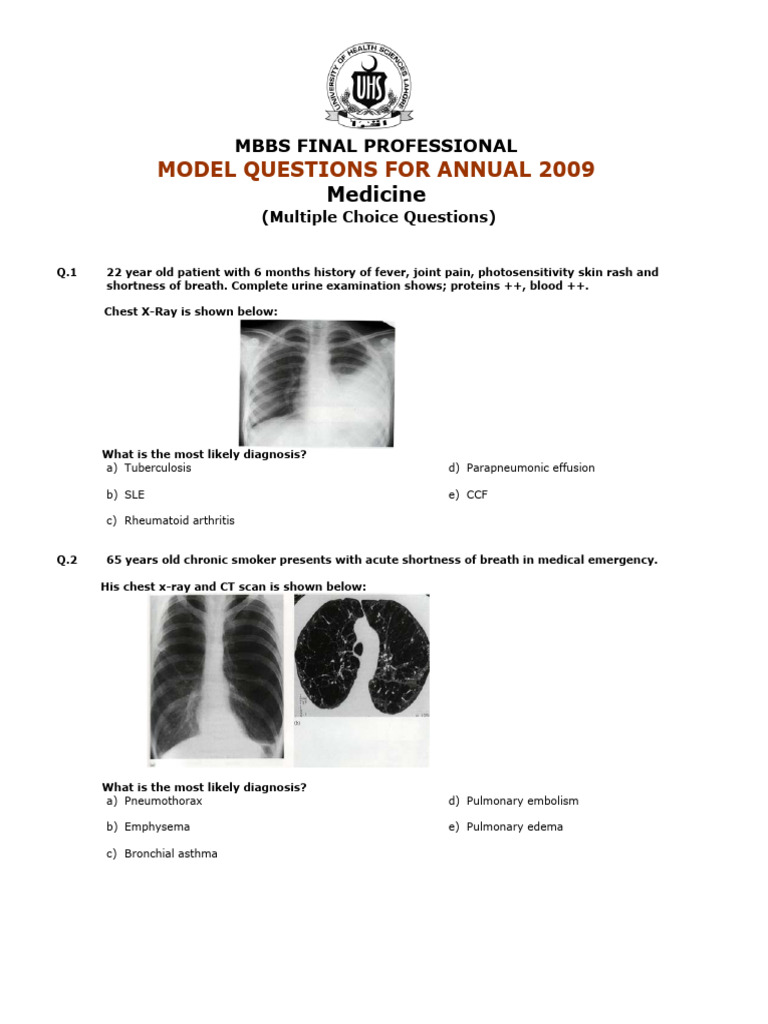 Medicine I MCQ Model Paper 2009 | PDF | Ventricle (Heart) | Heart