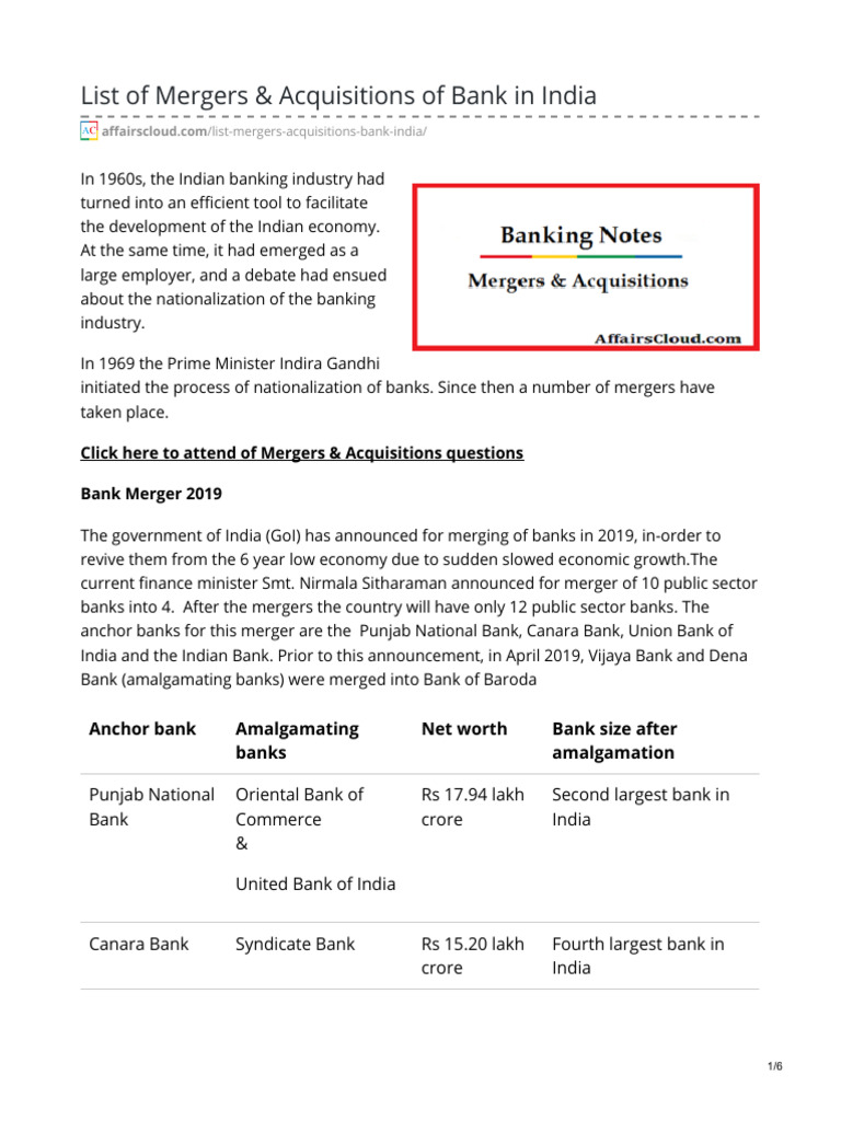 Indian Bank Mergers Overview | PDF | Financial Services | Companies Of Asia