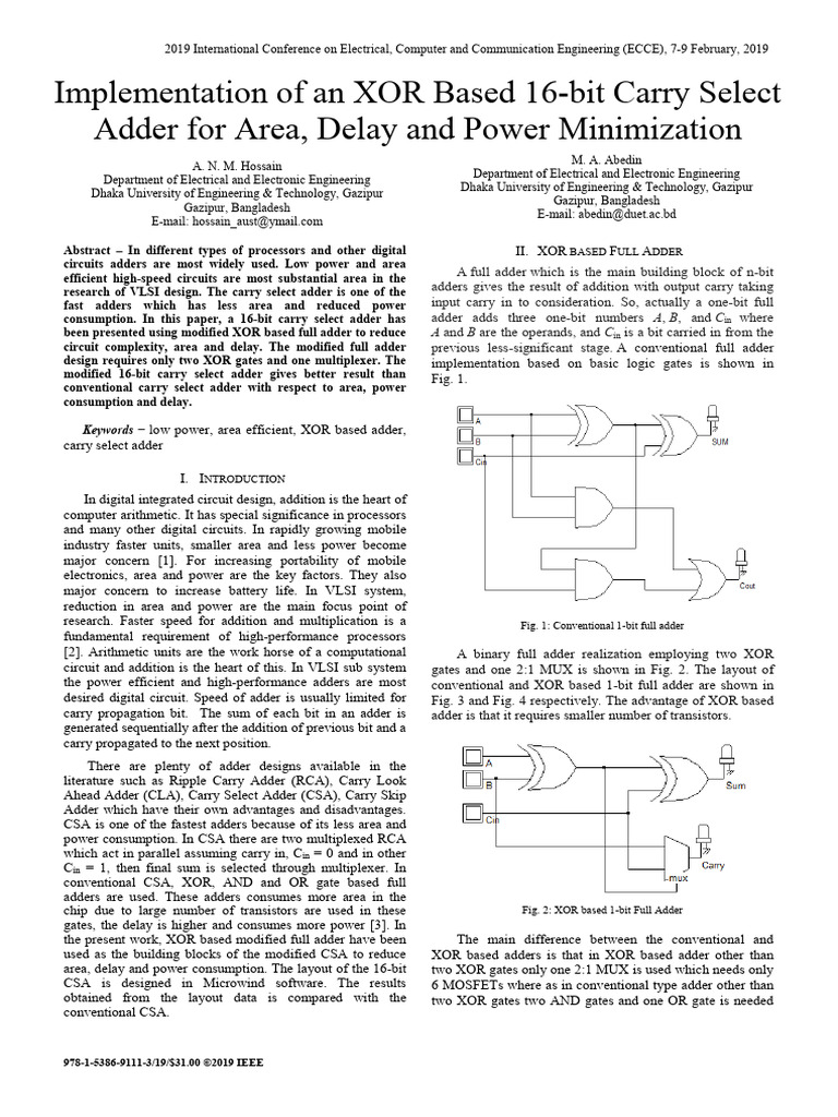 Implementation of An XOR Based 16-Bit Carry Select Adder For Area Delay ...