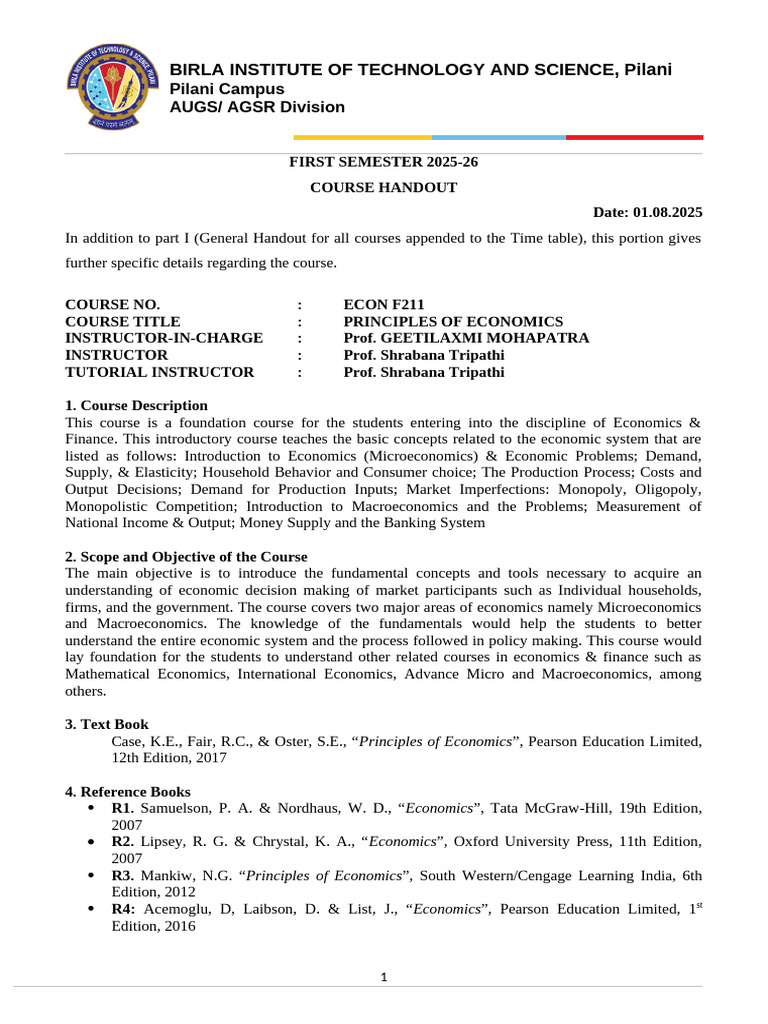 Principles of Economics Course Handout | PDF | Economics | Monopoly