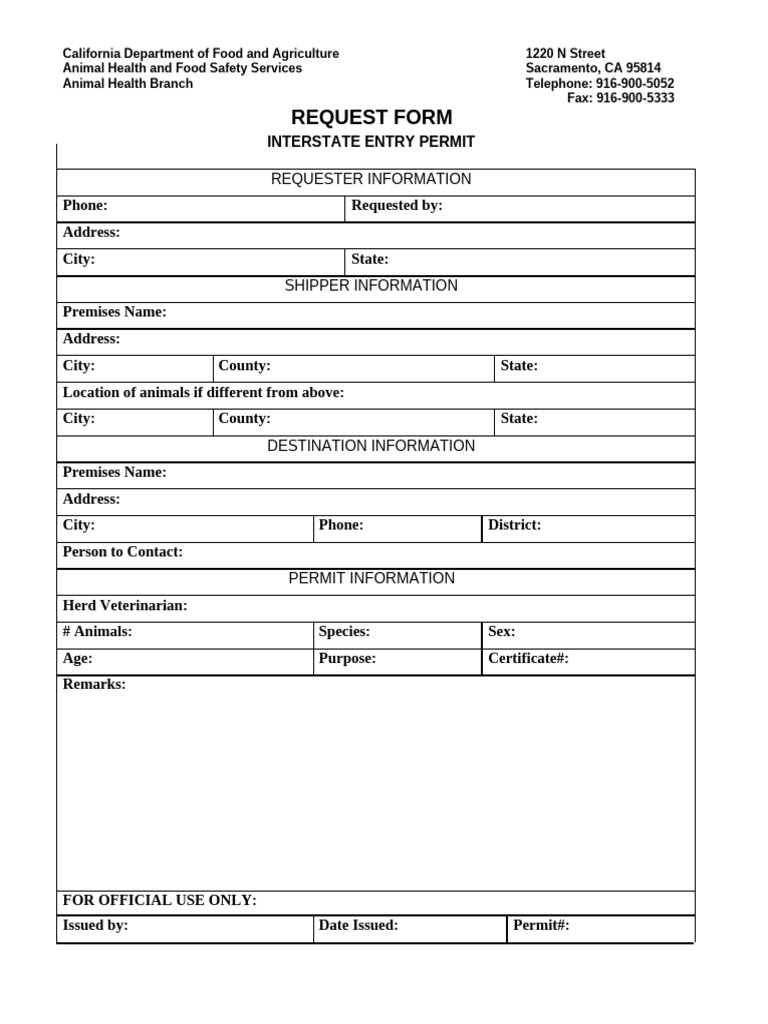 California Interstate Entry Permit Form | PDF