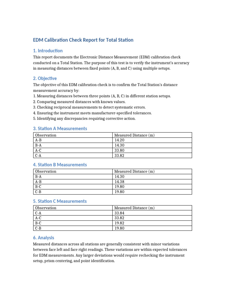 EDM Check Calibration Report TotalStation Updated | PDF